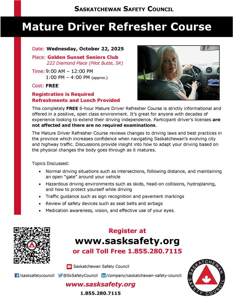 Mature Driver Refresher Course - News & Announcements - Pilot Butte, SK